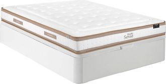 Vente-Unique Bett mit Bettkasten - 140 x 190 cm - Wei&szlig; - Hybridmatratze 7-Zonen Taschenfederkern & Memoryschaum - H&ouml;he 28 cm - MEYANI von YSM&Eacute;E