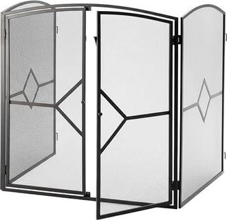 Relaxdays Funkenschutzgitter, Kamingitter mit T&uuml;r, HxBxT: 80 x 71 x 61 cm, Hitzeschutz, Wandbefestigung, Eisen, schwarz