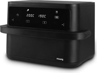 H.Koenig Airfryer Fritteuse ohne Öl 2 Becken XXL FRY960-10L (5L+5L), 8 Kochprogramme, Einstellbar 80-200°C, 60min Timer, Automatische Abschaltung, Touchscreen,