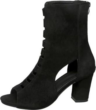 Generic Bottines &agrave; bout ouvert avec fermeture &eacute;clair pour femme - Coupe tendance - Talon haut - Sandales d&eacute;t&eacute; d&eacute;contract&eacute;es, Noir, 41.5 EU