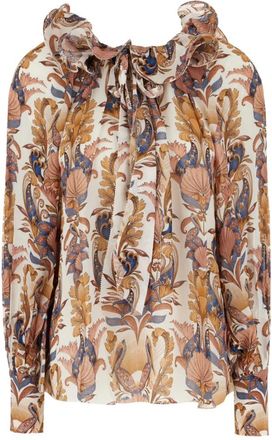 Farm Rio Farm Rio, Femme, Blouses et Chemises, Multicolore, Taille: 42 FR Sea Garden Ruffled Long Sleeve Blouse