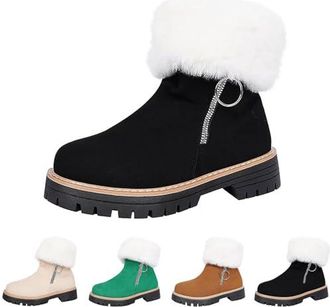 Generic Bottines de neige en fausse fourrure pour femme avec fermeture &eacute;clair, doublure en polaire avec fermeture &eacute;clair lat&eacute;rale, chaussures de marche &agrave; enfi