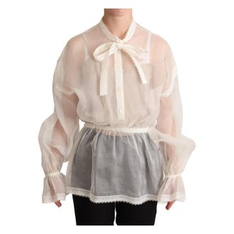 Dolce & Gabbana Femme, Blouses et Chemises, Blanc, Taille: 34 FR Haut &agrave; Manches Longues et Col Ascot