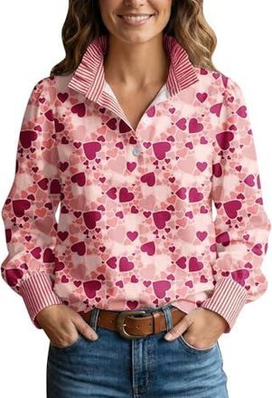 Generic 2026 Chemisier Femme Chic Et &Eacute;l&eacute;gant Saint-Valentin T Shirt D&eacute;contract&eacute; Manches Longues Haut Col V avec Boutons Blouse Couleur Unie Chemisier Respiran