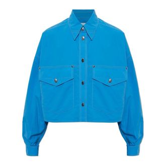 Versace Crop-Hemd aus Baumwollpopeline - - Blouses & Shirts - Damen - Blau - M