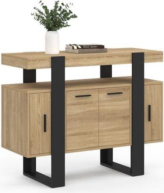 IDMarket Buffet 100 cm Phoenix 4 Portes Bois et Noir