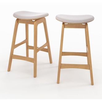 Rendez-Vous D&eacute;co Lot de 2 tabourets pour &icirc;lot central 65,5 cm en bois et tissu beige - JUDE