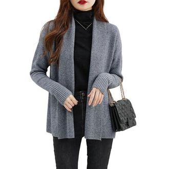 Generic Cardigan tricot&eacute; 100 % laine m&eacute;rinos pour femme, Gris, XS