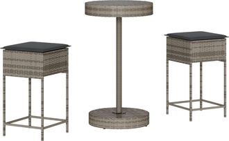 vidaXL Vidaxl Set Bar Da Giardino 3pz Con Cuscini Grigio In Polyrattan