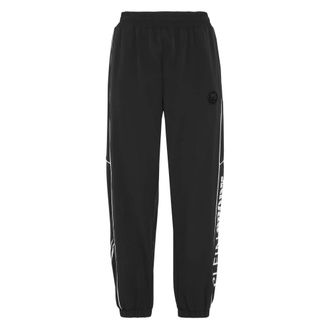 Plein Sport Femme, Pantalons, Noir, Taille: 36 FR Pantalon de jogging ample en nylon avec passepoil Scratch