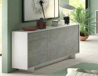 Dmora Sideboard Agrifoglio, Wohnzimmer-Sideboard, Wohnzimmer-Buffet mit 3 T&uuml;ren und 1 Schublade, 100% Made in Italy, 170 x 42 x 78 cm, Wei&szlig; und Zement