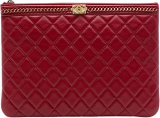 Chanel Pre-owned Vintage Quilted Lambskin Clutch - Femme - Pre-owned - Rouge - Taille: ONE Size
