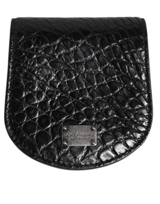 Dolce & Gabbana Mens Black Exotic Skin Coin Condom Case Holder Pocket Wallet Caiman Leather