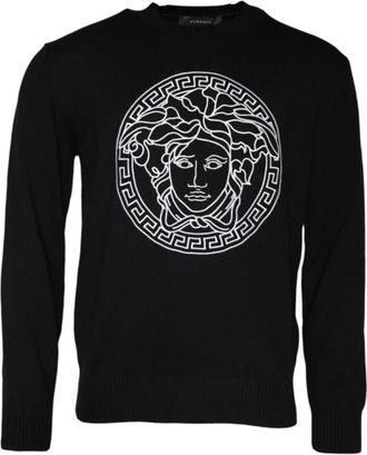 Versace Bestickter Rundhalsausschnitt Pullover Schwarz - - Knitwear - Herren - Schwarzk - M