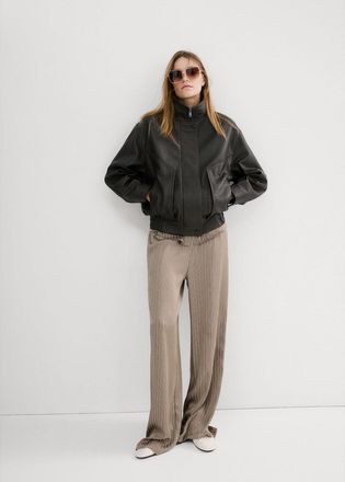 Mango Pantalon satin&eacute; ray&eacute; marron moyen - Femme - XS - MANGO