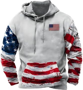 Generic Sweat à capuche vintage en coton pour homme avec imprimé aigle américain 3D avec poches kanga, sweat à capuche imprimé ethnique, sweat à capuche de pr