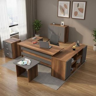 Dmora Set da ufficio Delta, Composizione da Studio, Kit ufficio, Set scrivania e cassettiera, Noce e Antracite