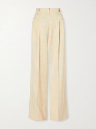 Another Tomorrow Pantalon Large En Serge &Agrave; Plis - Neutres