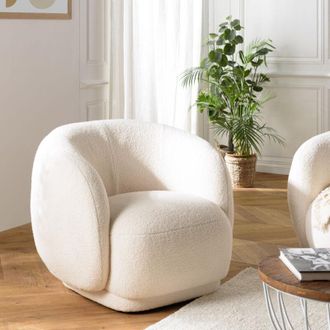 Macabane Macabane - leopold - Fauteuil arrondi en tissu bouclette &eacute;cru