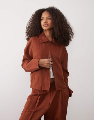 Mango Vbbargen - Jacke aus Leinenmix in Rostrot, Kombiteil-Orange