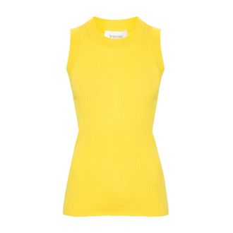 Sportmax Baumwoll-Rippstrick-Top ohne &Auml;rmel mit Rundhalsausschnitt - - Tops - Damen - Gelb - L