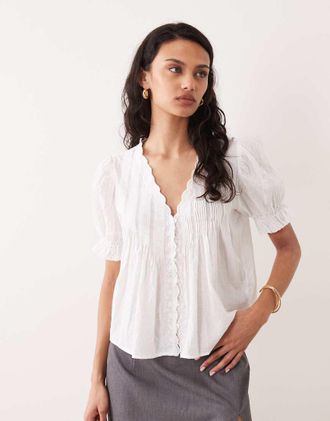 Abercrombie & Fitch Kurz&auml;rmlige Boho-Bluse in Wei&szlig;