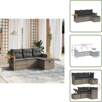 vidaXL The Living Store 4-tlg. Garten-Sofagarnitur mit Kissen Grau Poly Rattan - Gartenm&ouml;bel