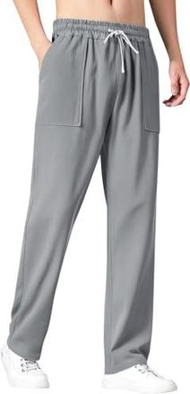 Generic Pantalon ample en lin pour homme, coupe classique, pantalon en lin, taille &eacute;lastique, pantalon chino d&eacute;t&eacute;, de travail, sarouel, jambes larges, poches 