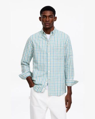 Arket Lockeres Hemd Aus Baumwoll-Leinen-Mischung -T&uuml;rkis