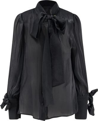 Actualee Chemise en satin avec &eacute;paules rembourr&eacute;es - Femme - Blouses et Chemises - Noir - Taille: 42 FR
