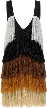 Akep Femme, Robes, Multicolore, Taille: 42 FR Abito a smanicato corto frange bicolore