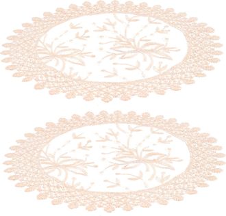 SOLUSTRE 2 Stück Teiliges Spitzen Untersetzer mit Blumenstickerei Runde Bestickte Spitzen Tischmatten Hitzebeständig Waschbar Stilvolle Tischdekoration für Küc