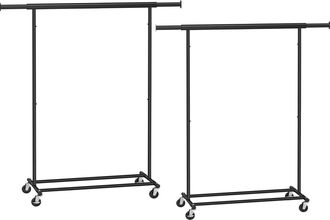 Songmics Schwerlast-Kleiderständer, 2er Set, Garderobenständer auf Rollen, bis 90 kg belastbar, mit ausziehbarer Kleiderstange, zusammenklappbares Unterteil, A