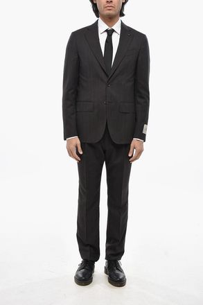 Corneliani CC COLLECTION Zweiknopf-Anzug im Chalk-Stripe aus reiner Schurwolle mit gezacktem Saum Corneliani