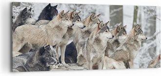 Arttor Wandbilder Dekoration Wohnzimmer Rudel W&ouml;lfe Winter Panorama Bilder auf Leinwand 120x50cm Leinwandbild Schlafzimmer K&uuml;che Wand Kunstdruck Art Gro&szlig; Wan