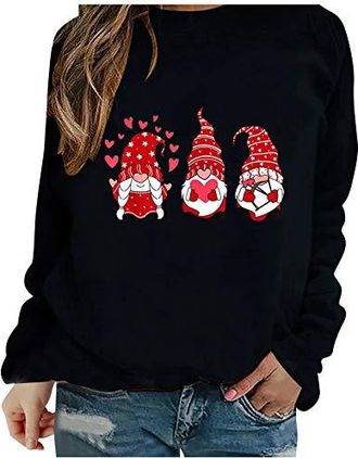 Generic Sweat-shirt à col rond pour femme - Sweat-shirt décontracté pour la Saint-Valentin - Imprimé coeur - Coupe ample - Rouge - Grande taille - Pull à manc