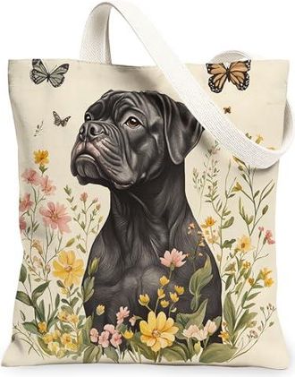 Generic Spring Cane Corso Sac fourre-tout en toile pour faire du shopping 33 x 38,1 cm, sac d&eacute;picerie r&eacute;utilisable vintage pour femme, animal de compagnie, pe