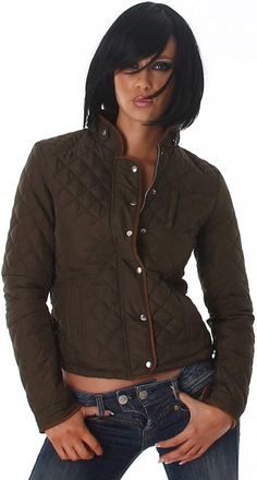 Jela London Damen Steppjacke Stehkragen Kunstleder Gerader Schnitt, 38 (Etikett 40) Dunkel Gr&uuml;n