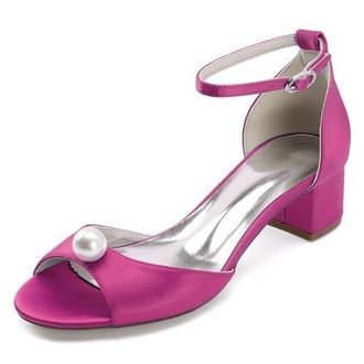 Generic Chaussures De Mariage Femmes Chunky Heels Ouvert Bout Mariée Blocs Bas Sandales Dress Fête Hauts Talons 4.5Cm,Fuchsia,40 EU