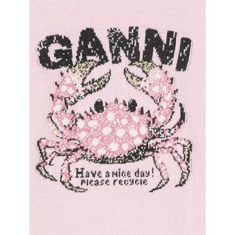 Ganni Intarsia Knit Crab Graphic Sweater - Pink