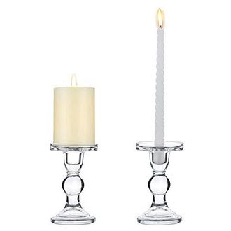 Nuptio Ensemble De 2 Bougeoirs en Verre Transparent, Piliers De Mariage Supports De Chandelier pour Bougies 75mm Et Bougies Fusel&eacute;es D&eacute;coration Id&eacute;ale pour M