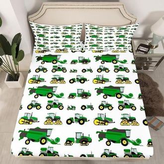 Generic Drap Housse 120x190 Bulldozer, 3D Tracteur Drap-Housse 120 x 190, Drap Plat 1 Personne, Drap Housse Enfant avec 2 Taies doreillers pour Matelas Épais 