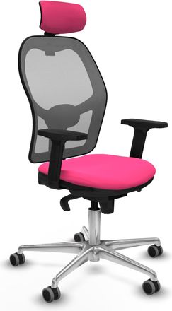 Piqueras y Crespo B&uuml;rostuhl Rosa Jorquera mit 2D-Armen, h&ouml;henverstellbare Lendenwirbelst&uuml;tze und h&ouml;henverstellbares Kopfteil, Grau/Rosa