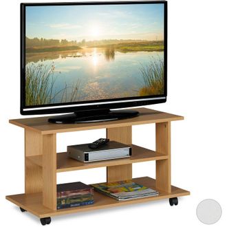 Relaxdays Relaxdays - Meuble tv sur roulettes, 2 compartiments, Console tv, receiver, Table tv sur roulettes HlP 45 x80x40cm, blanc