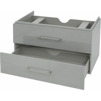 Hhg Neuwertig] Premium Waschbeckenunterschrank HHG 245, Waschtischunterschrank Waschtisch Badm&ouml;bel, hochglanz 90cm grau