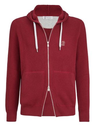 Brunello Cucinelli Gerippte Kapuzenjacke - Rot
