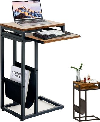 Oye Swimwear C-Form Beistelltisch, Sofatisch mit ausziehbarer Tastatur-Tray & Seitentasche, Kaffeetisch Snacktisch mit Lagerregal, Nachttisch f&uuml;r Couch, Schmaler N