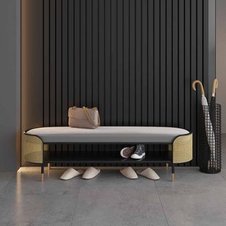 Generic Aufbewahrungsbank Mit Sitzkissen - Schuhbank Aus Metall for Den Eingangsbereich Mit Samtgepolsterter Sitzfläche - 2-stöckiges Schuhregal - 100 X 43 X 