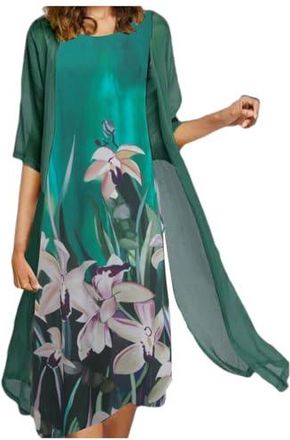 Generic 2026 Robes amincissantes pour femmes mode d&eacute;contract&eacute;e robe deux pi&egrave;ces imprim&eacute; col rond coupe ajust&eacute;e, vert militaire, 3XL