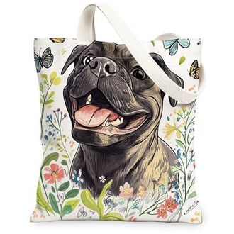 Generic Spring Cane Corso Sac fourre-tout en toile pour faire du shopping 33 x 38,1 cm, sac &agrave; bandouli&egrave;re r&eacute;utilisable pour femme, peinture danimaux domestiqu